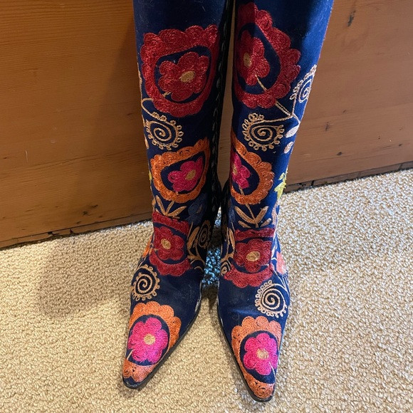 Shoes | Artemis Turkish Designer Dark Blue Velvet Kneehigh Boots | Poshmark